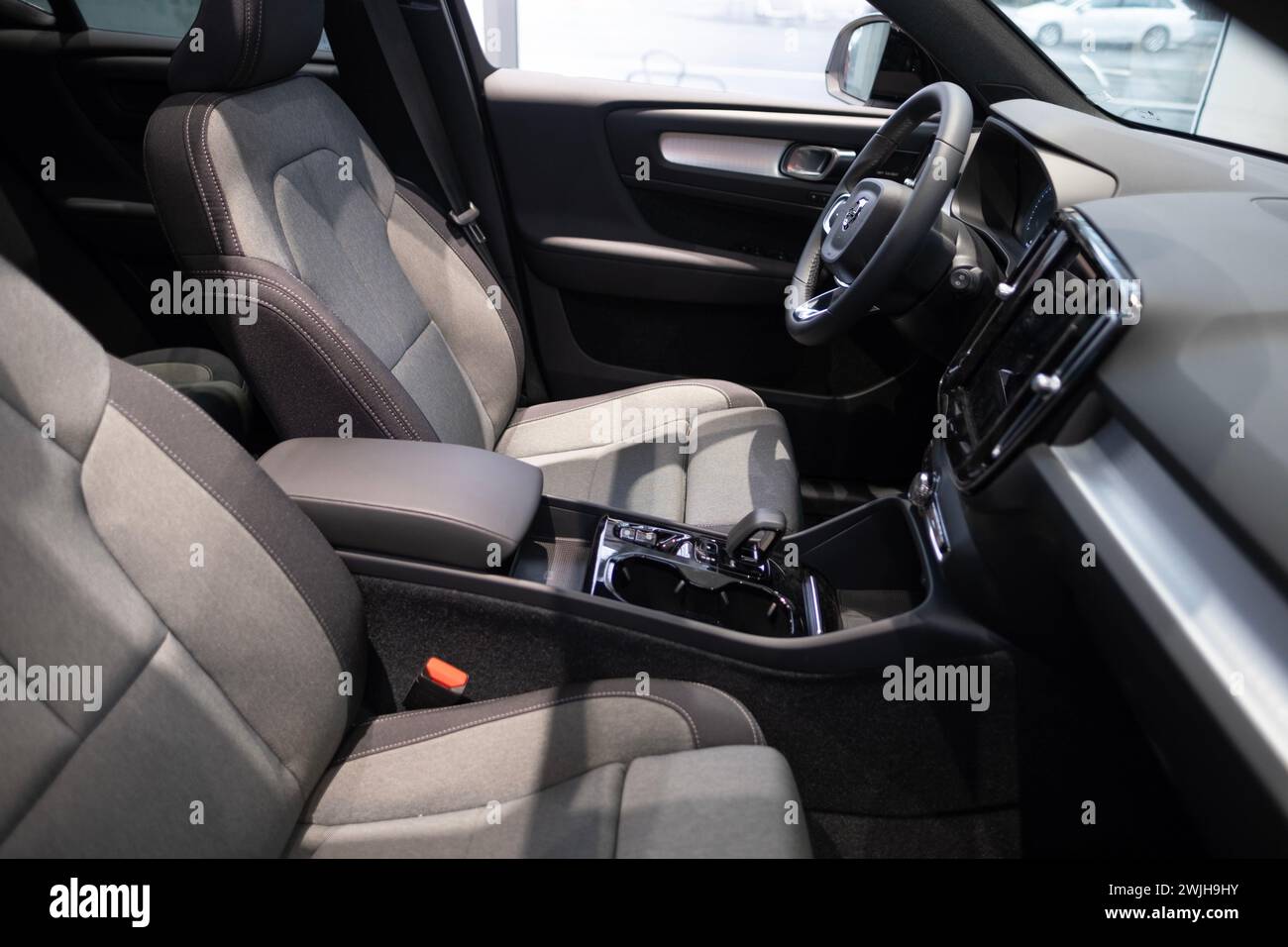 Interior, cockpit of volvo xc40 Recharge car, digital panel ...