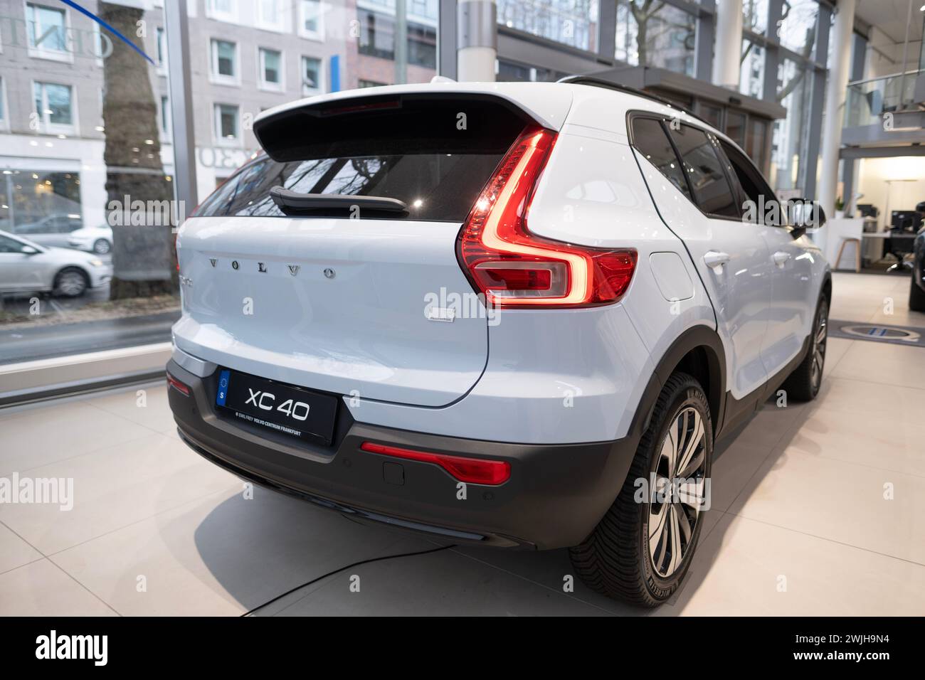 rear view white new volvo xc40 Electric Car, compact crossover Swedish company Volvo Cars in ...