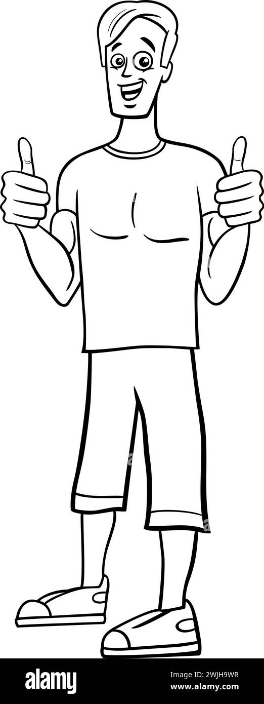Cartoon illustration of happy young man comic character coloring page ...