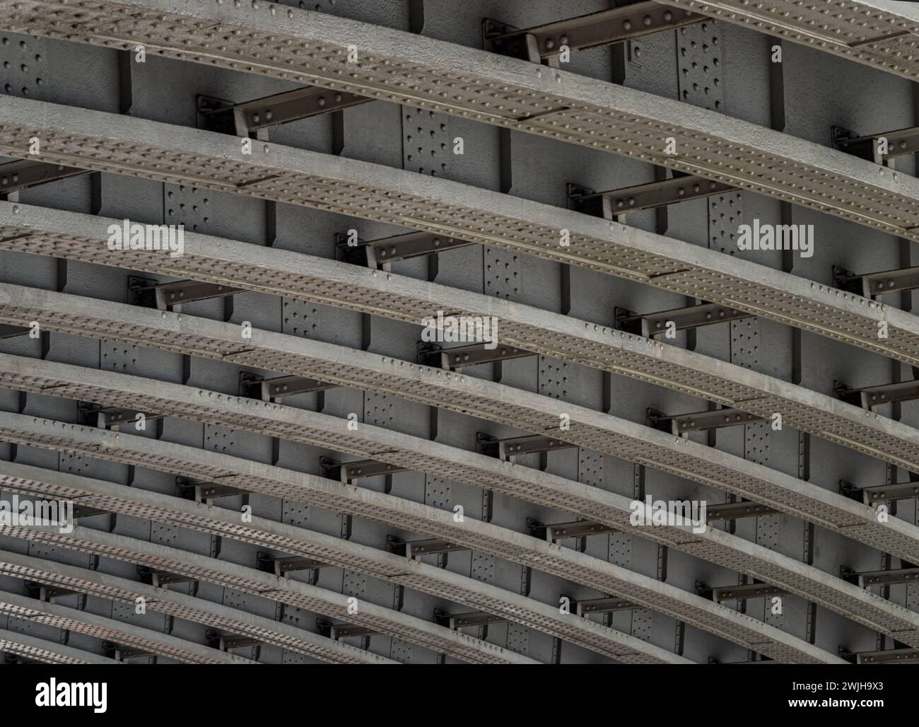 View of Structure and beams under the Curved steel Bridge. Framework ...