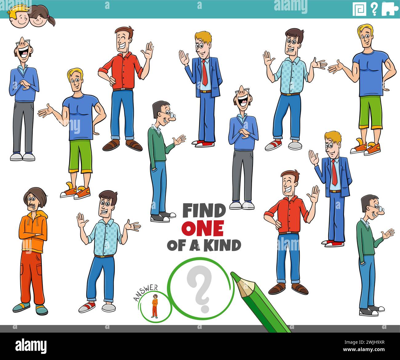 Cartoon illustration of find one of a kind picture educational activity ...