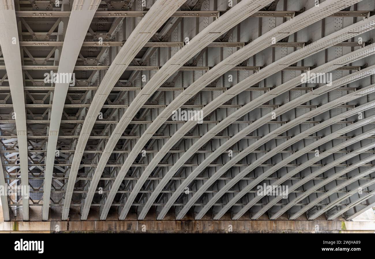 View of Structure and beams under the Curved steel Bridge. Framework ...