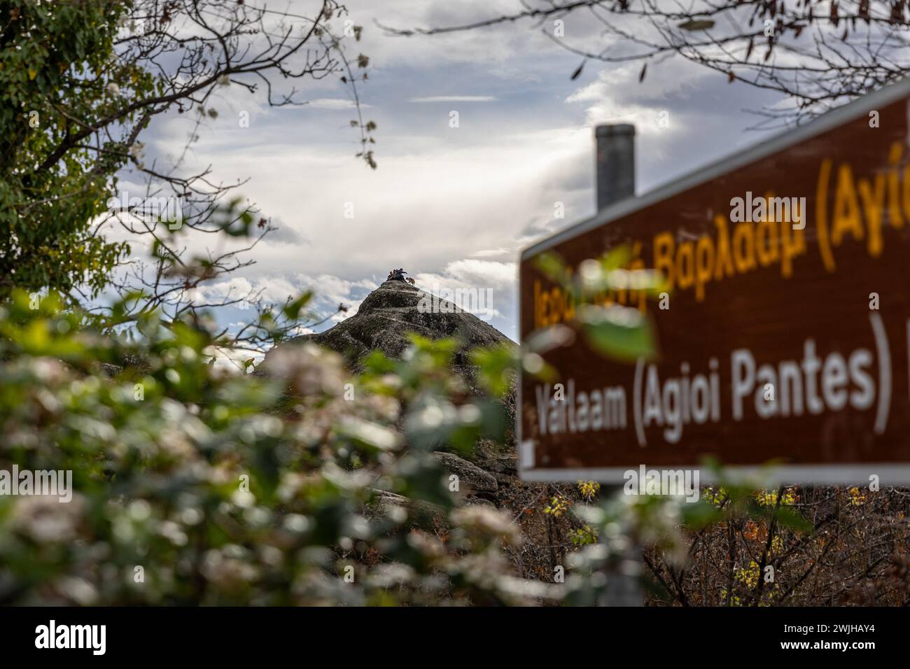 Kalambaka Thessaly region Greece 2-1-2024, sign to Varlaam Meteora ...