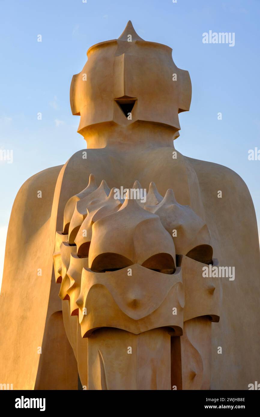 Casa Milà, La Pedrera, exterior details of rooftop chimneys and vents ...