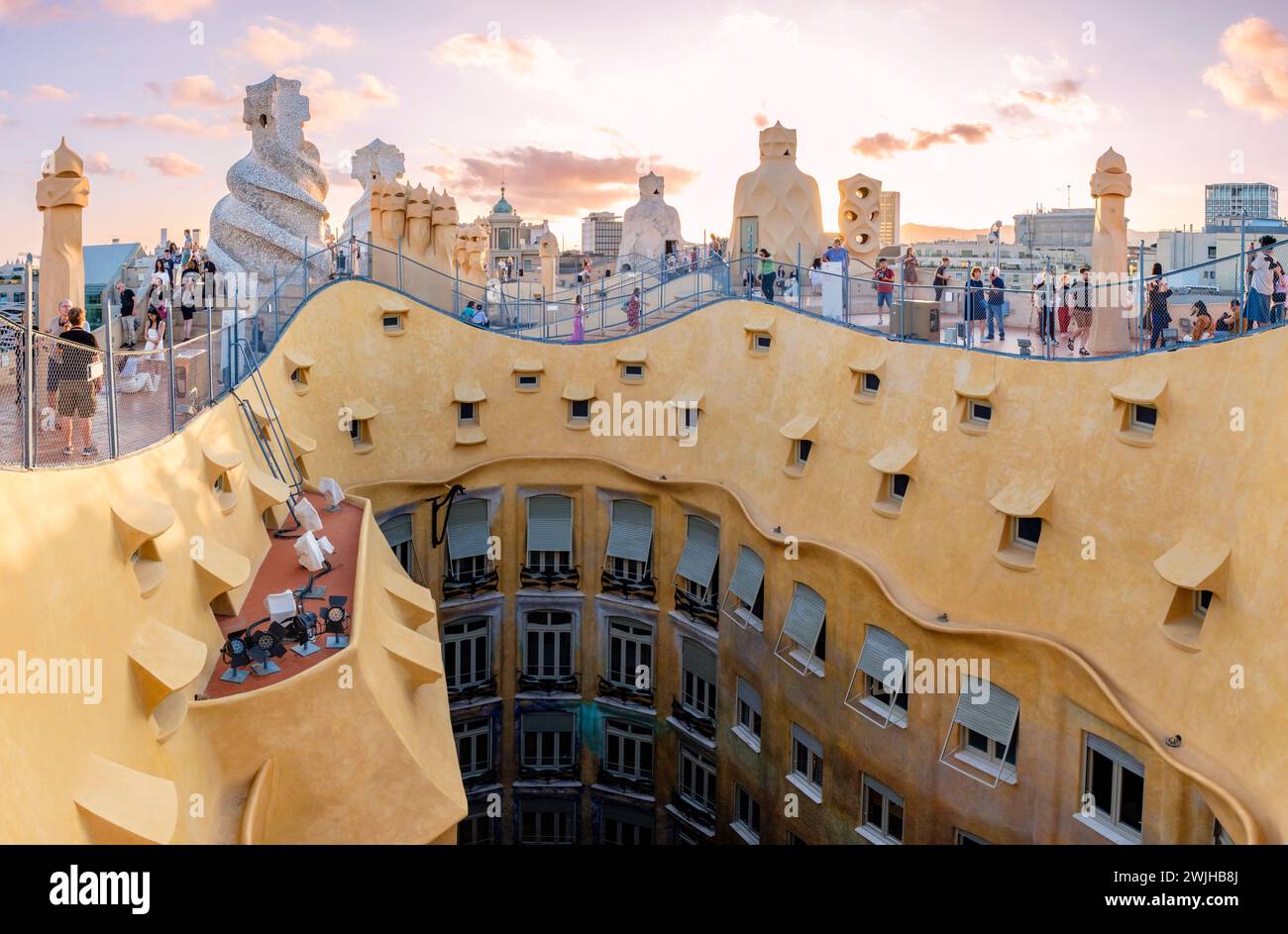 Casa Milà, La Pedrera roof, tourists on rooftop, exterior terrace ...