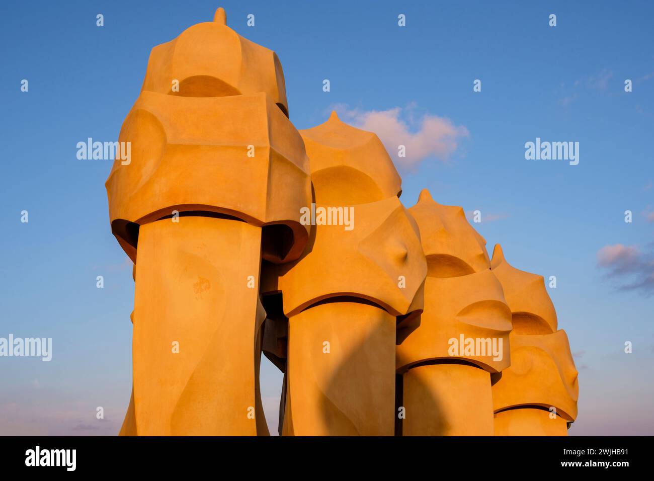 Casa Milà, La Pedrera, exterior details of rooftop chimneys and vents ...