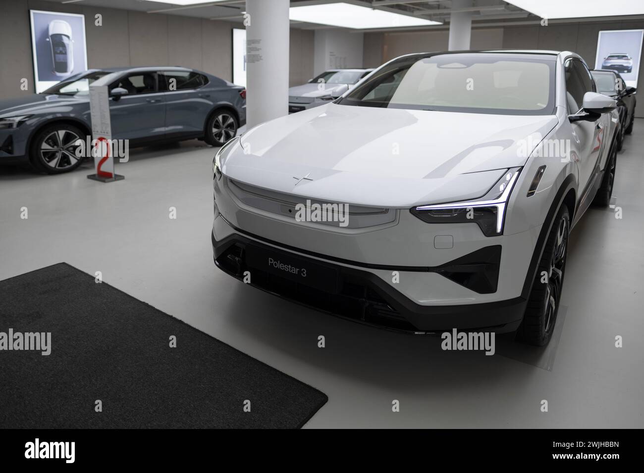 Polestar 2 car model in Studio, Volvo’s EV subsidiary, grey electric ...