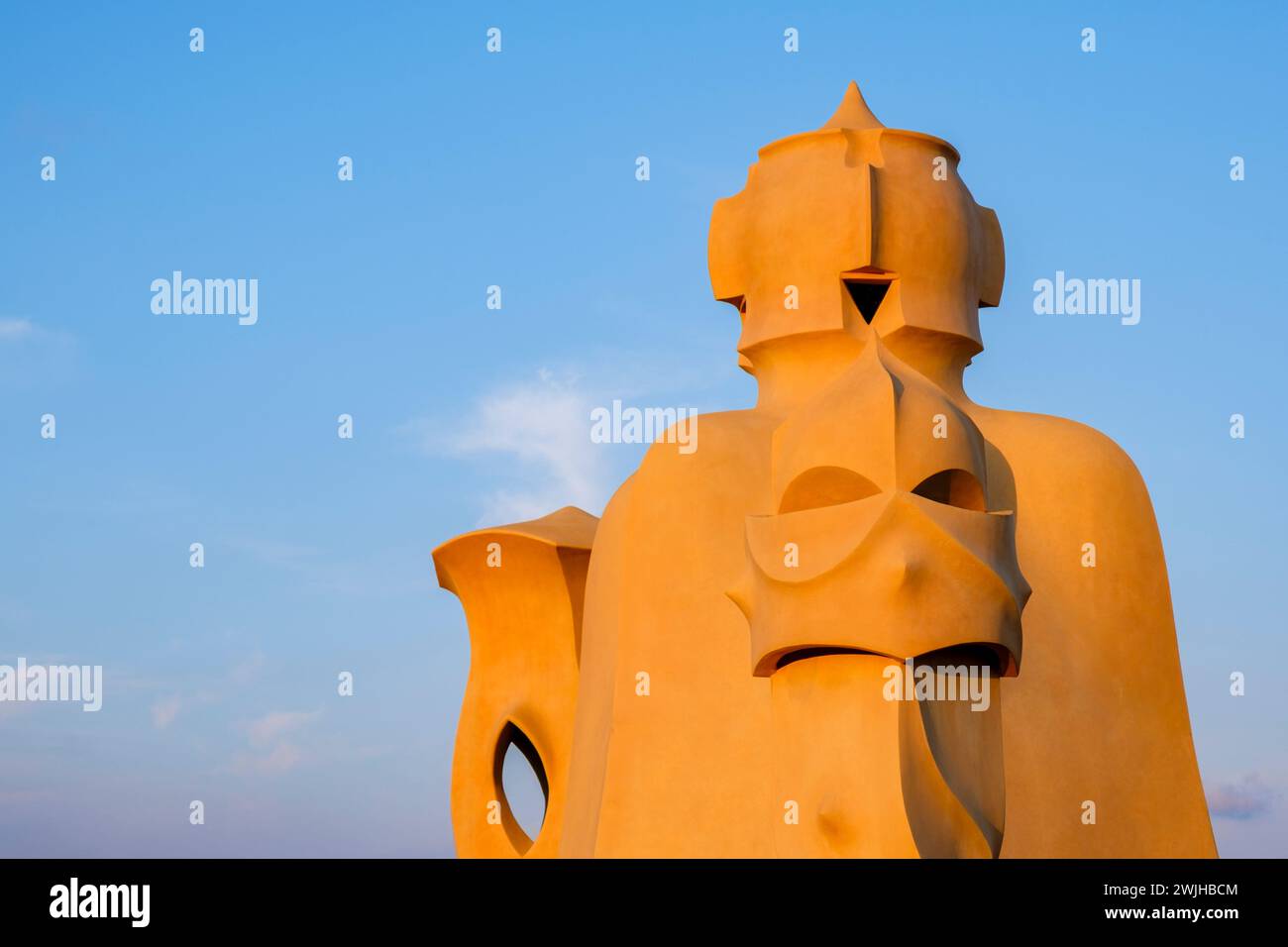 Casa Milà, La Pedrera, exterior details of rooftop chimneys and vents ...