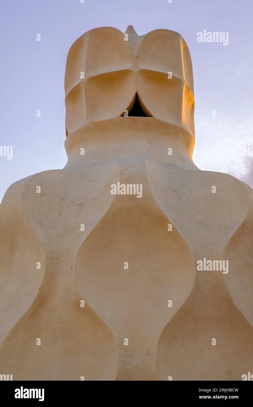 Casa Milà, La Pedrera, exterior details of rooftop chimneys and vents ...