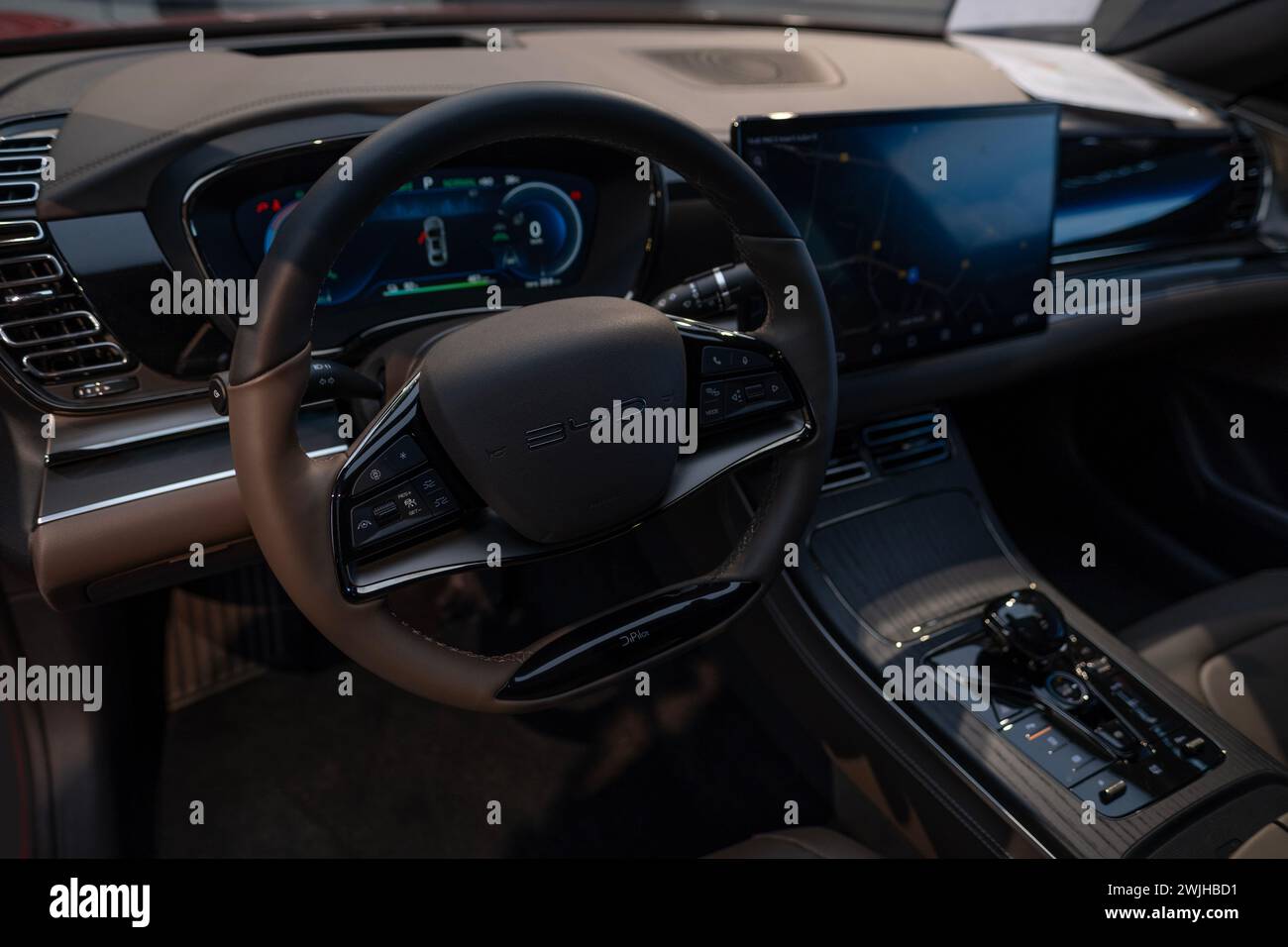 steering wheel, Interior, cockpit BYD Han EV, ergonomic digital panel ...