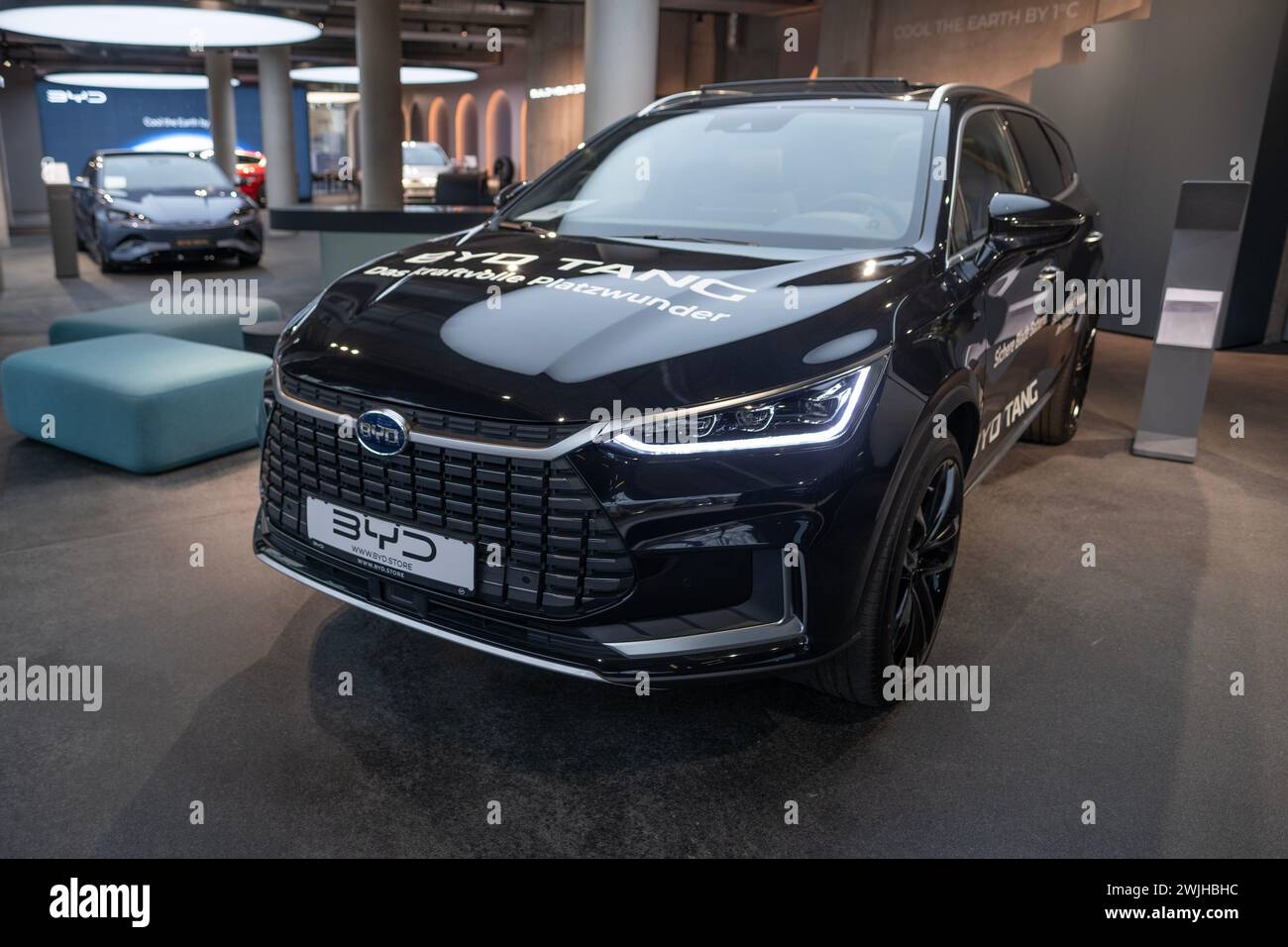 new black BYD Tang Electric Car front view, EV Chinese BYD Auto ...