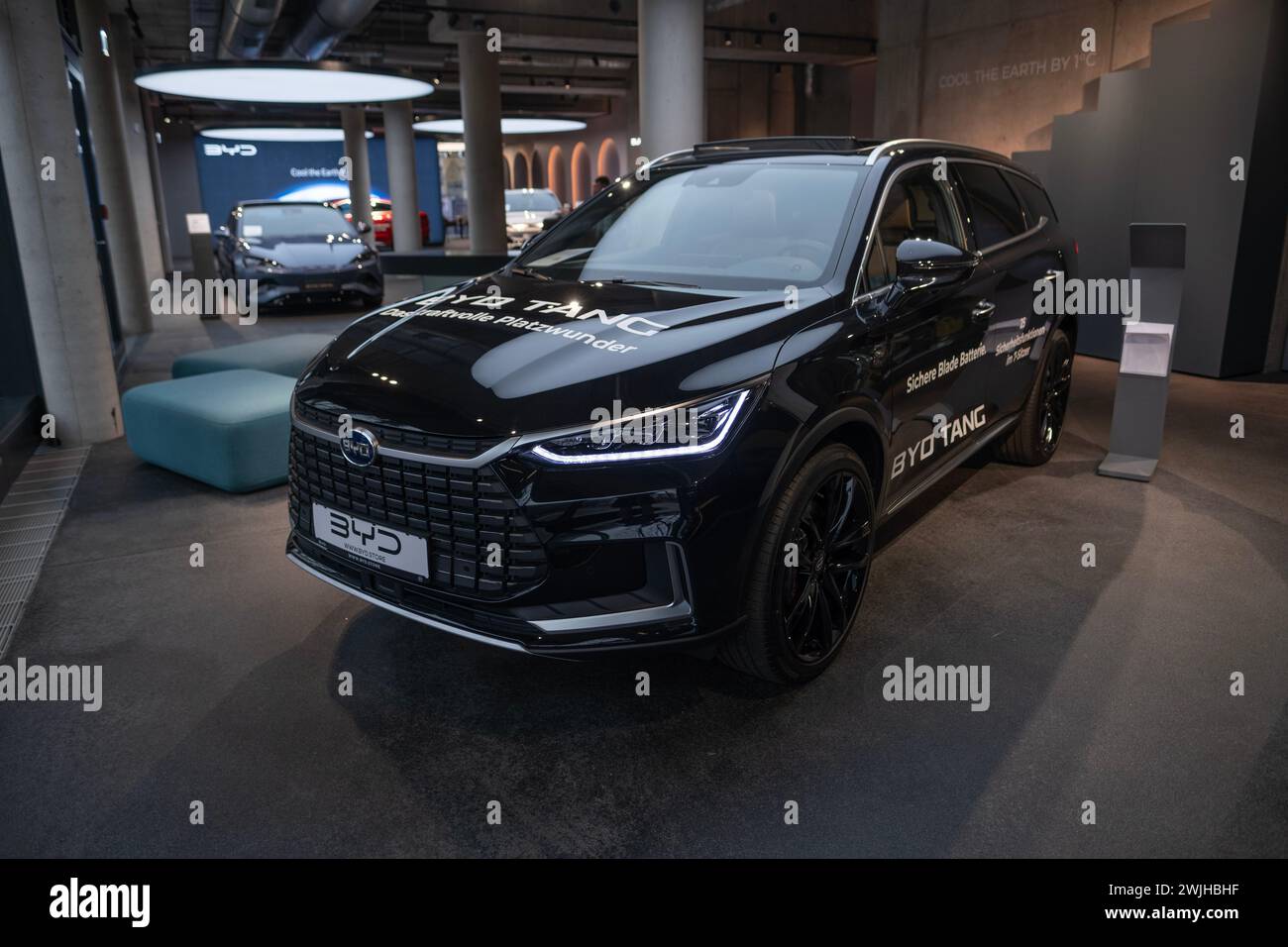 new black BYD Tang Electric Car front view, EV Chinese BYD Auto ...