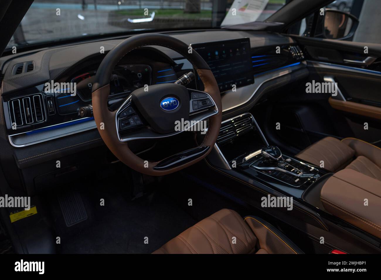 steering wheel, display electric BYD Tang car, Interior, cockpit ...