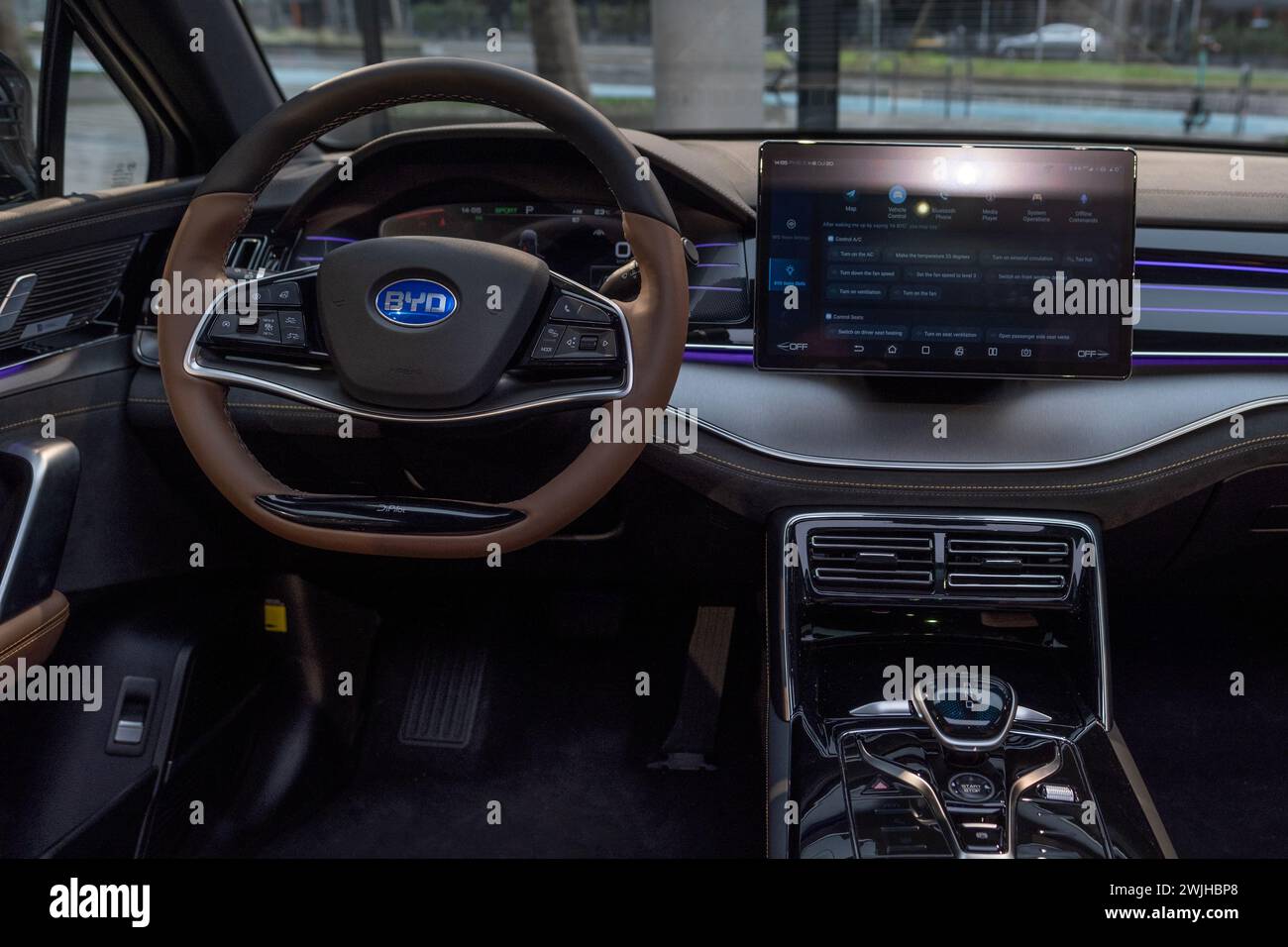 steering wheel, display electric BYD Tang car, Interior, cockpit ...