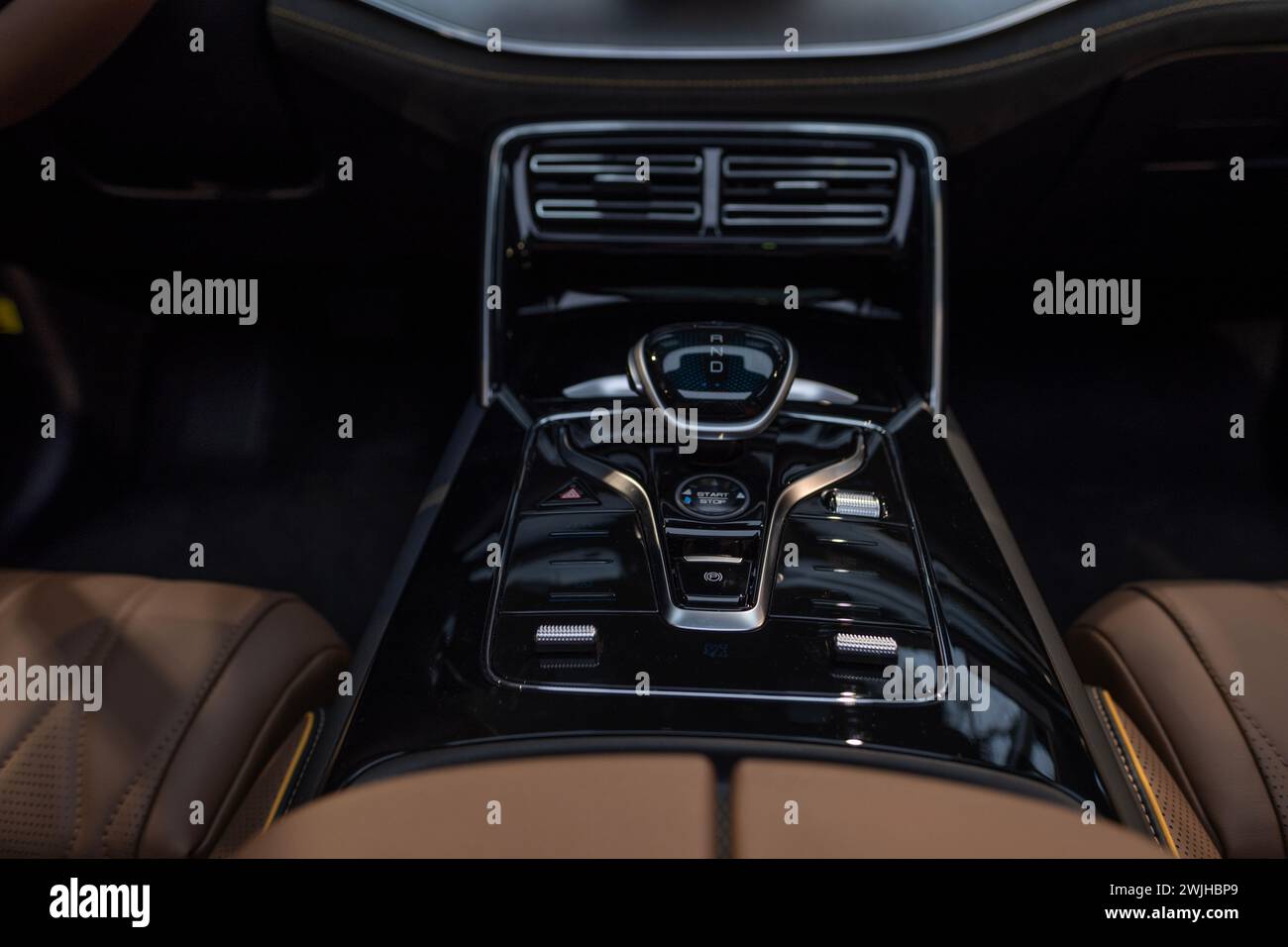 Interior, cockpit of BYD Tang Electric Car, ergonomic digital panel ...