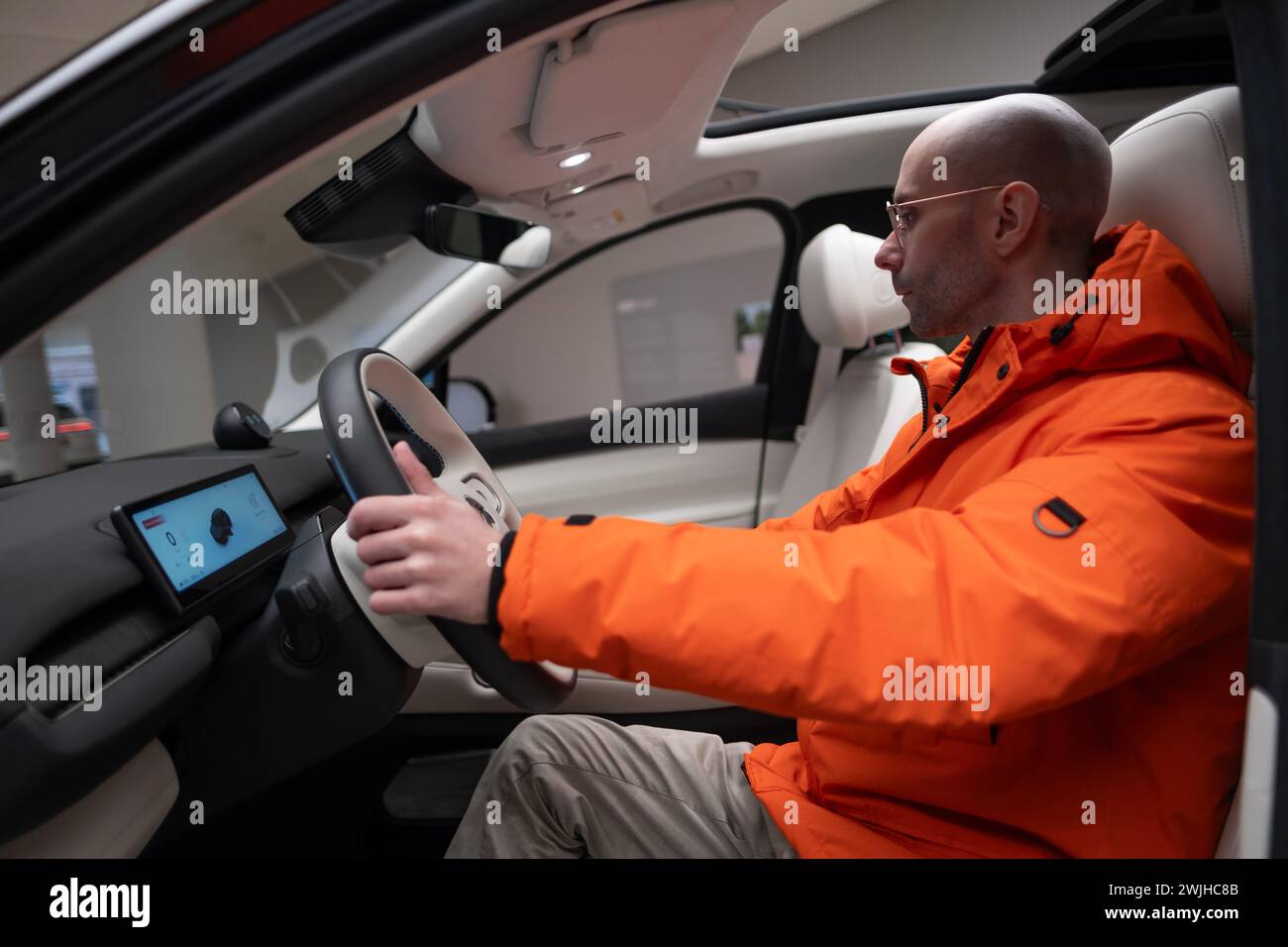 man in car driving NIO EL7, digital panel, Interior, cockpit modern EV ...