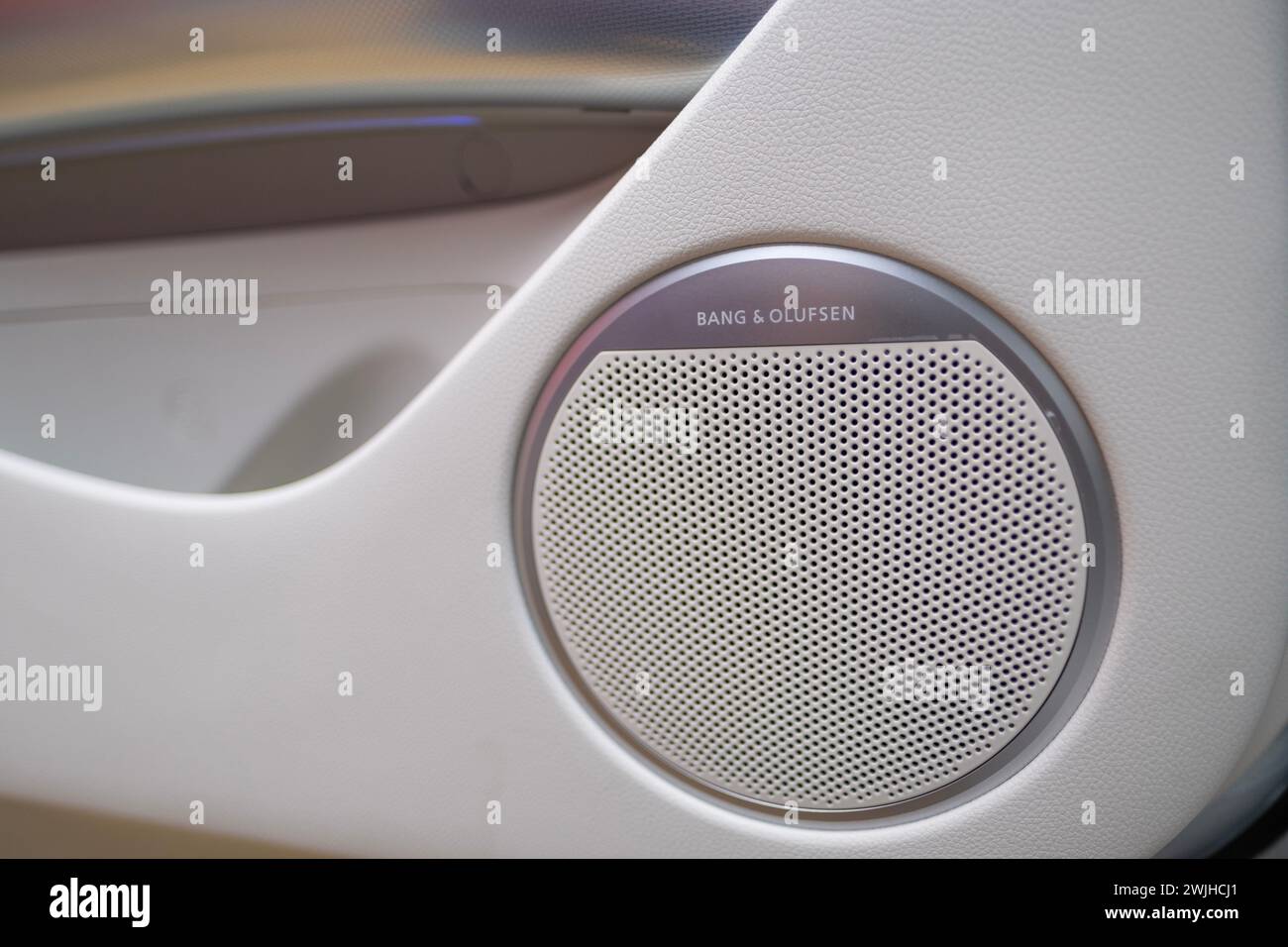 part of Interior of Genesis GV60 Electric Car, Bang Olufsen panel Top ...