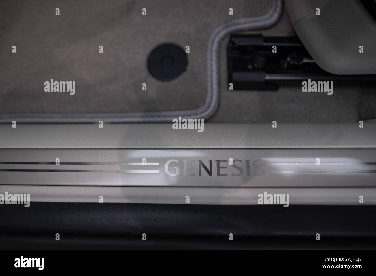 close-up logo sign, brand logotype signboard, Interior of Genesis GV60 ...