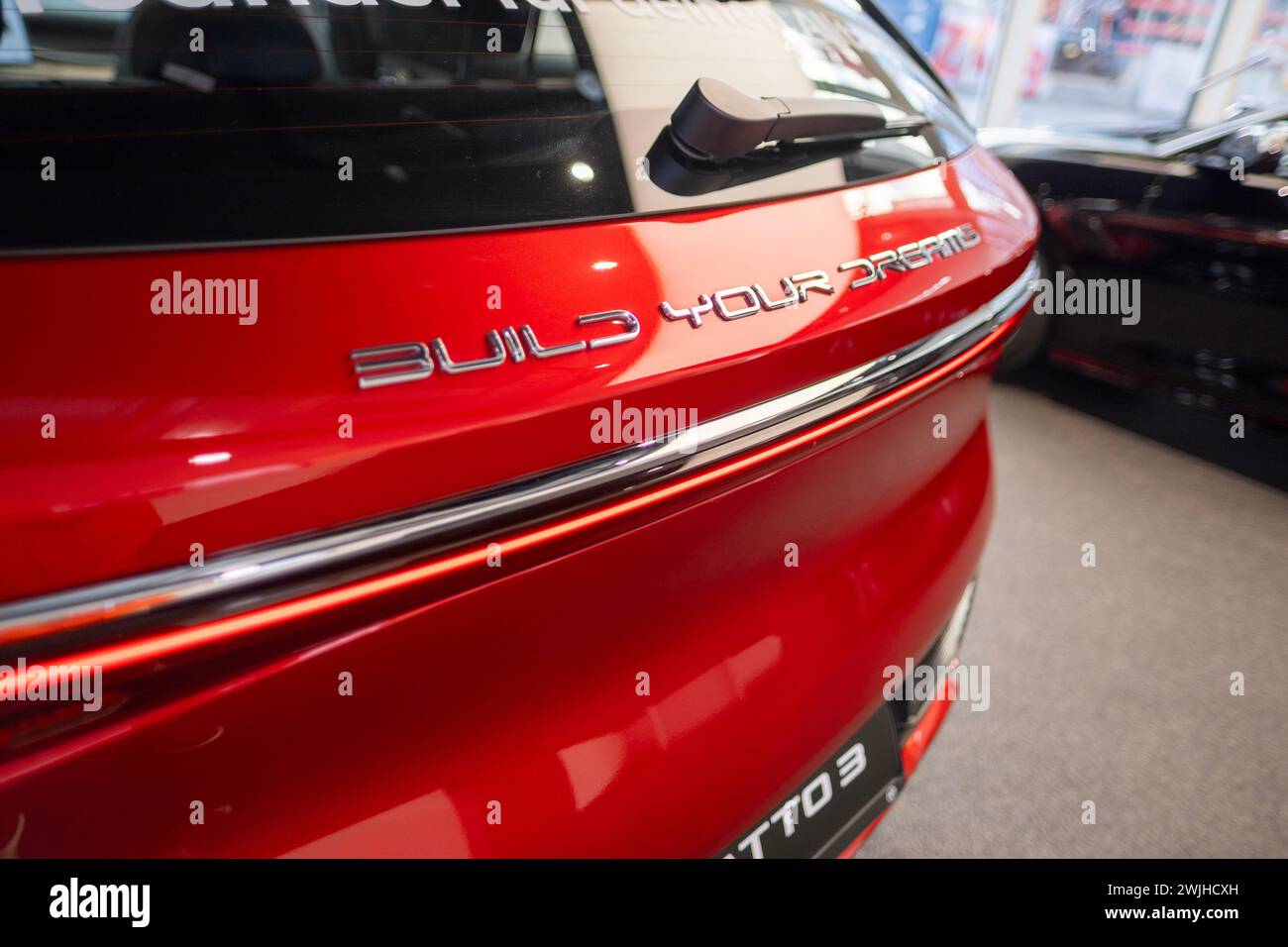 part of rear red BYD ATTO 3 Car with logo, Electric Vehicle Chinese BYD ...