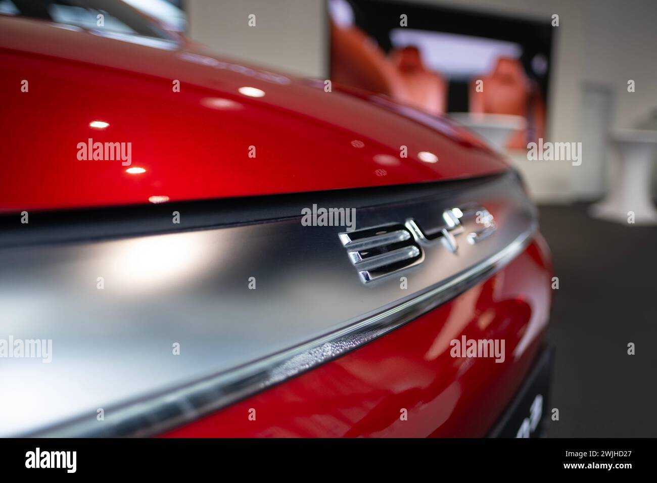 part of rear red BYD ATTO 3 Car with logo, Electric Vehicle Chinese BYD ...