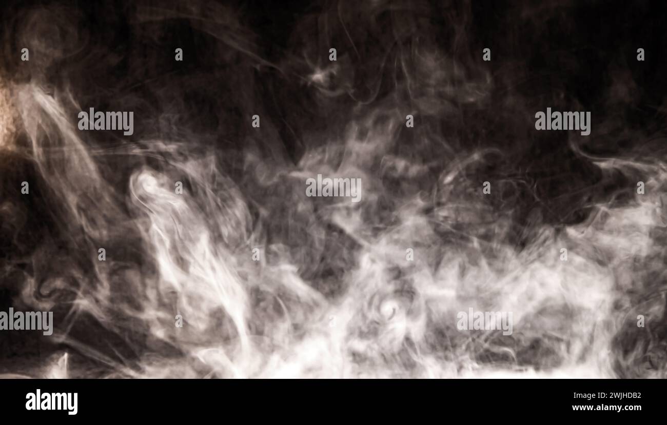Blur white water vapour on isolated black background. Abstract of steam ...