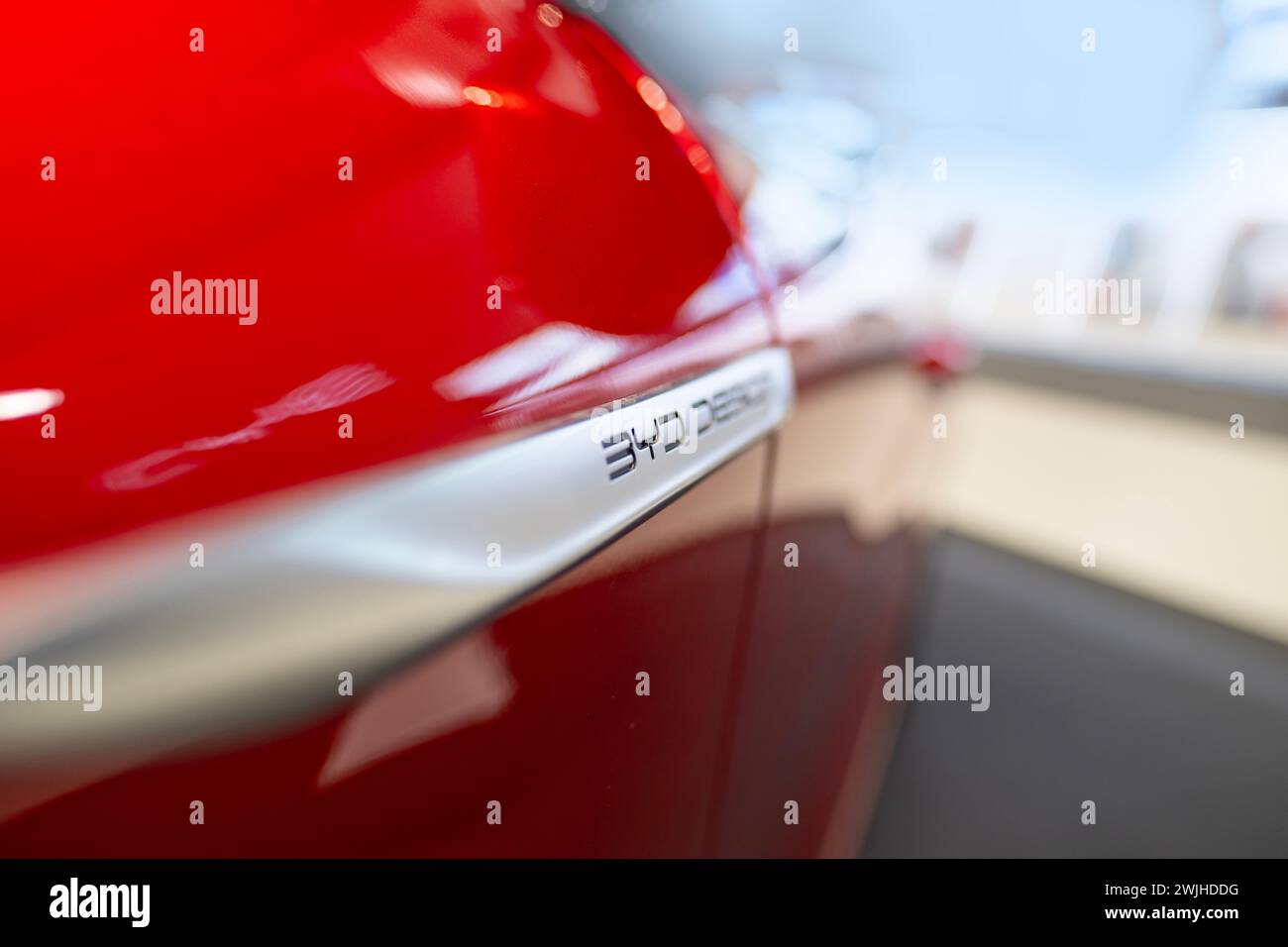 part of rear red BYD ATTO 3 Car with logo, Electric Vehicle Chinese BYD ...