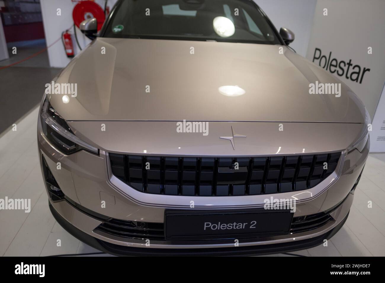 Polestar 2 car model in Studio, Volvo’s EV subsidiary, grey electric ...