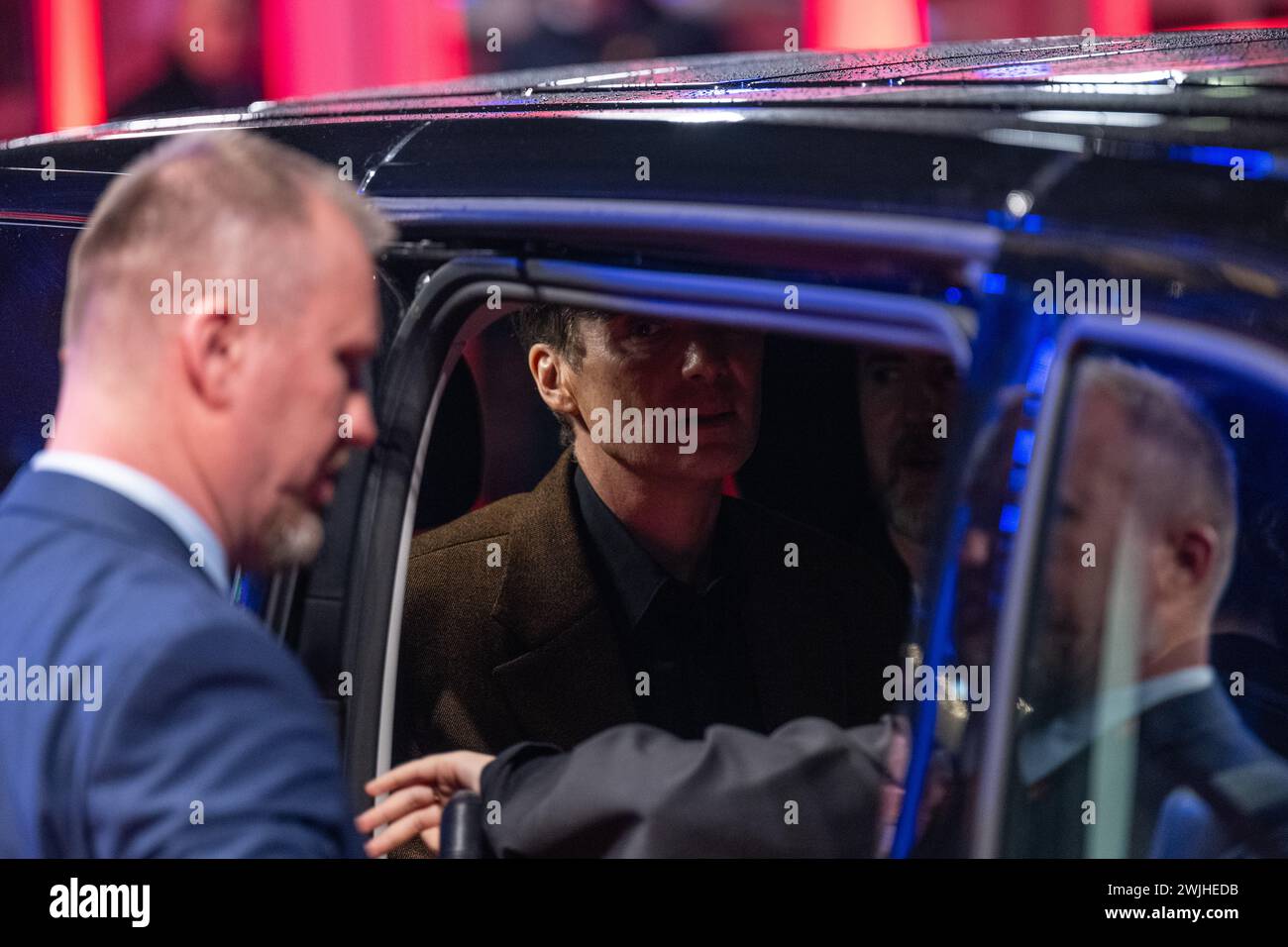 Berlin, Germany. 15th Feb, 2024. Cillian Murphy, actor, drives to the ...