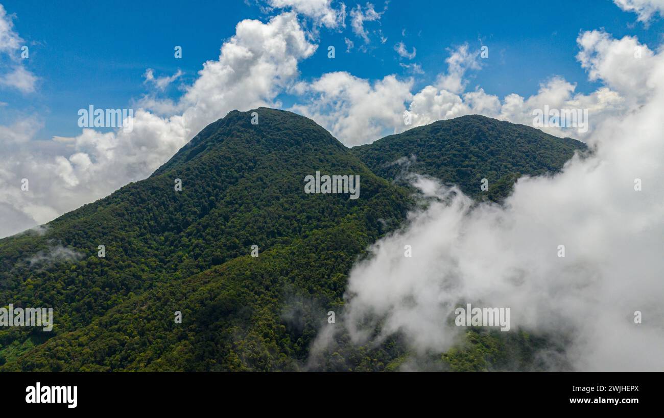 Tropical landscape with mountain hills and greenery foliage. Camiguin ...