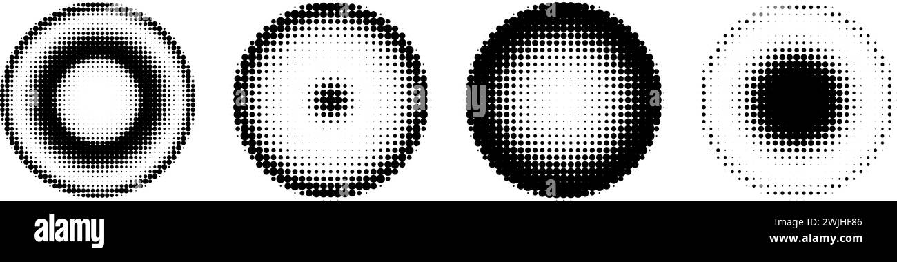 Circle halftones isolated. abstract dotted circles, round halftones ...