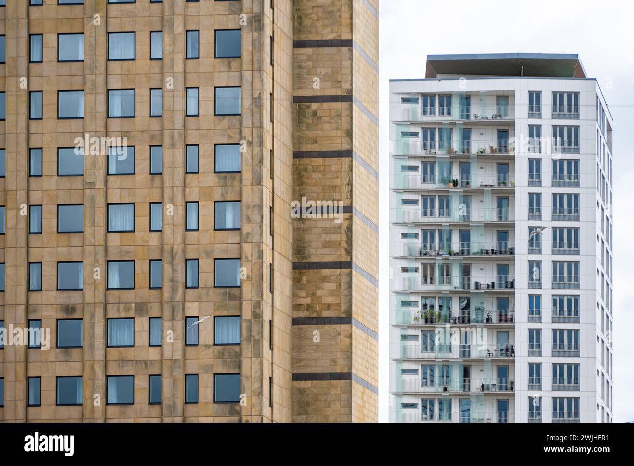 Malm?, Sweden - July 09 2022: Facade details of high rise buildings at ...
