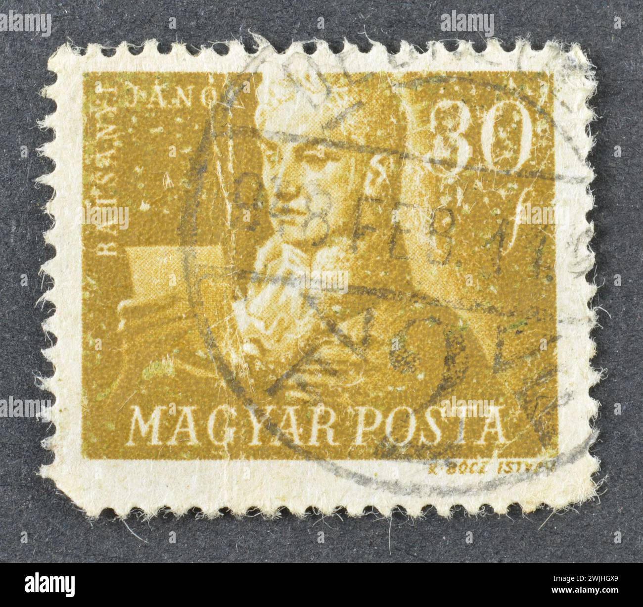 Cancelled postage stamp printed by Hungary, that shows Hungarian ...
