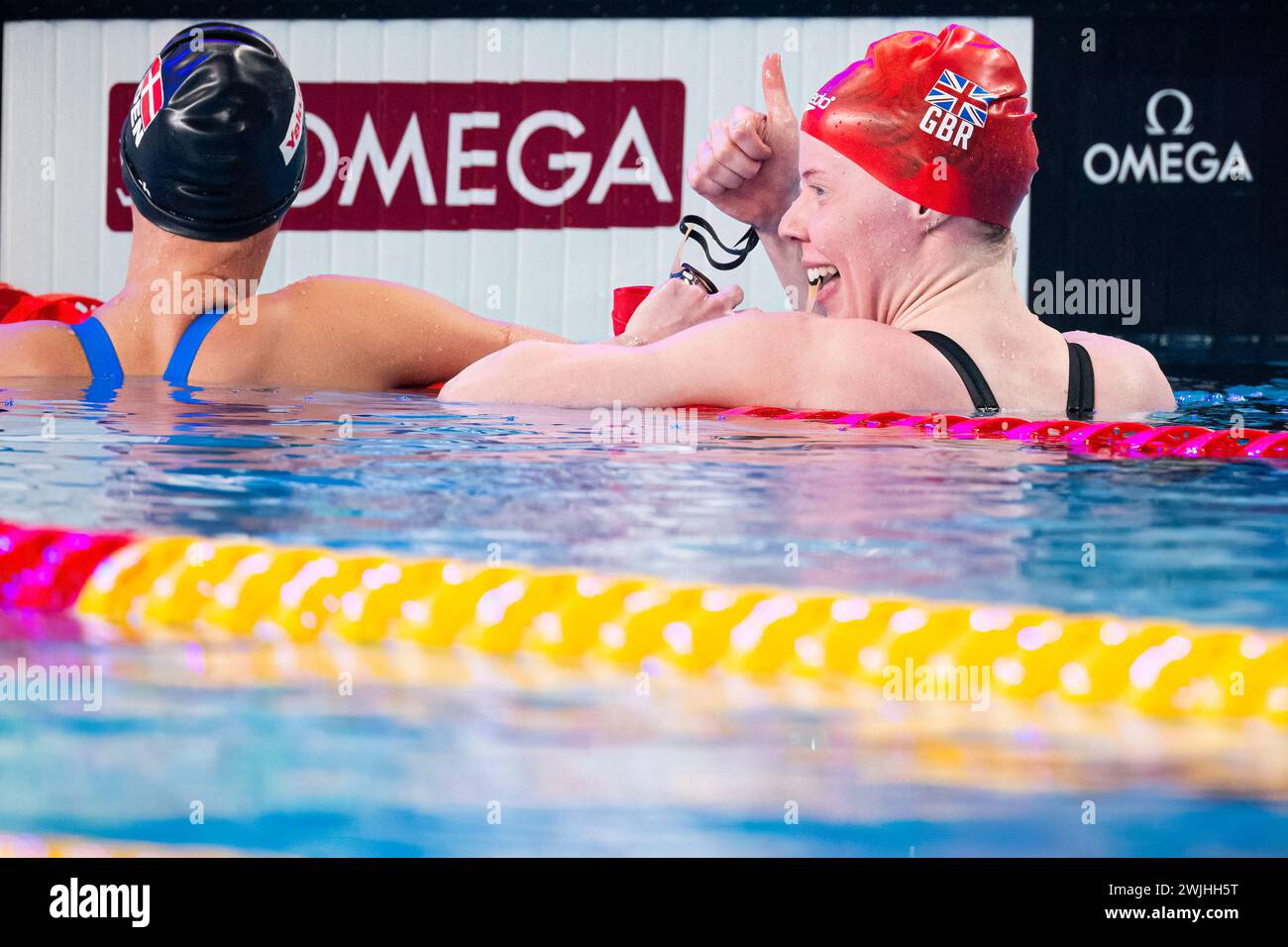 Doha, Qatar. 15th Feb, 2024. Laura Stephens of Great Britain reacts ...