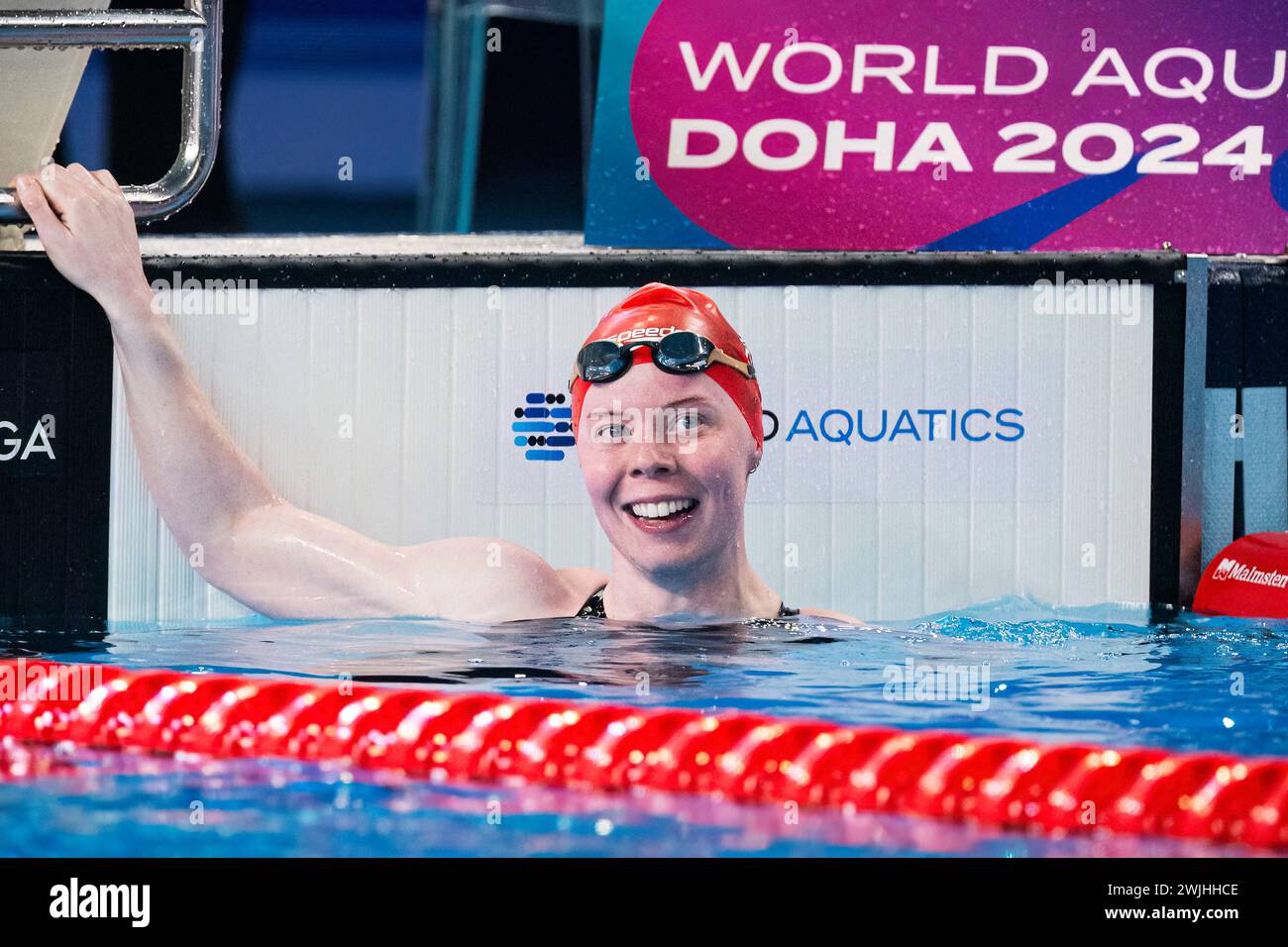 Doha, Qatar. 15th Feb, 2024. Laura Stephens of Great Britain reacts ...