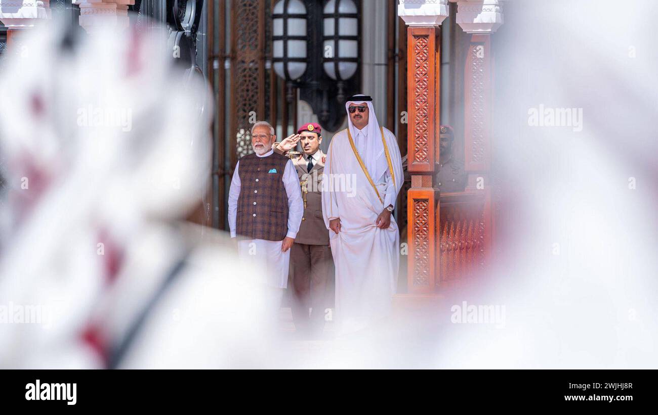 Qatari Emir Sheikh Tamim bin Hamad Al Thani receives the Prime Minister of the Republic of India ...