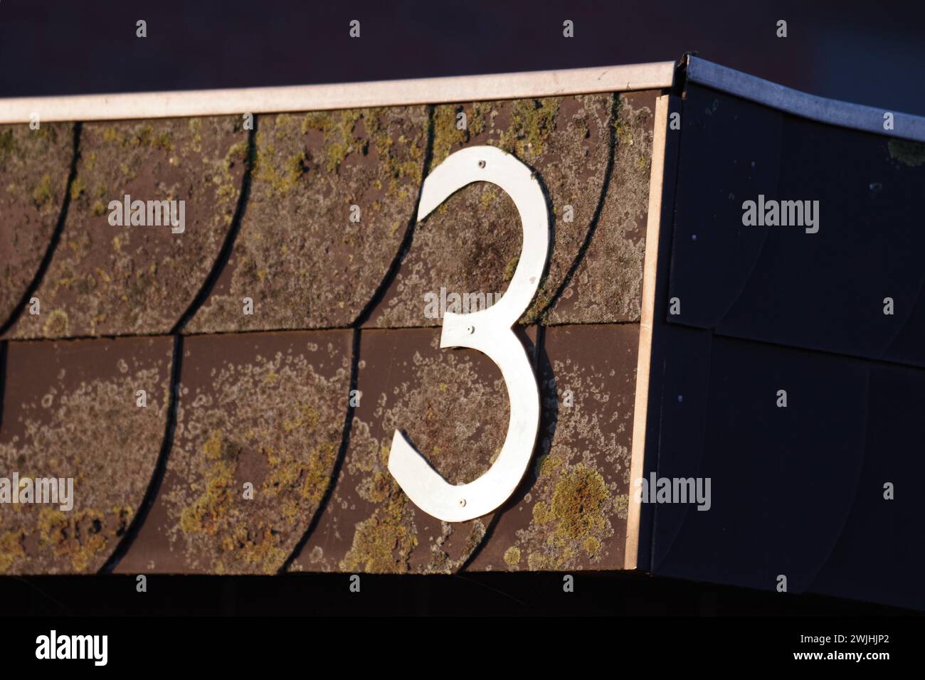 Number, three, number, slate, weathered, facade, house number, metal ...