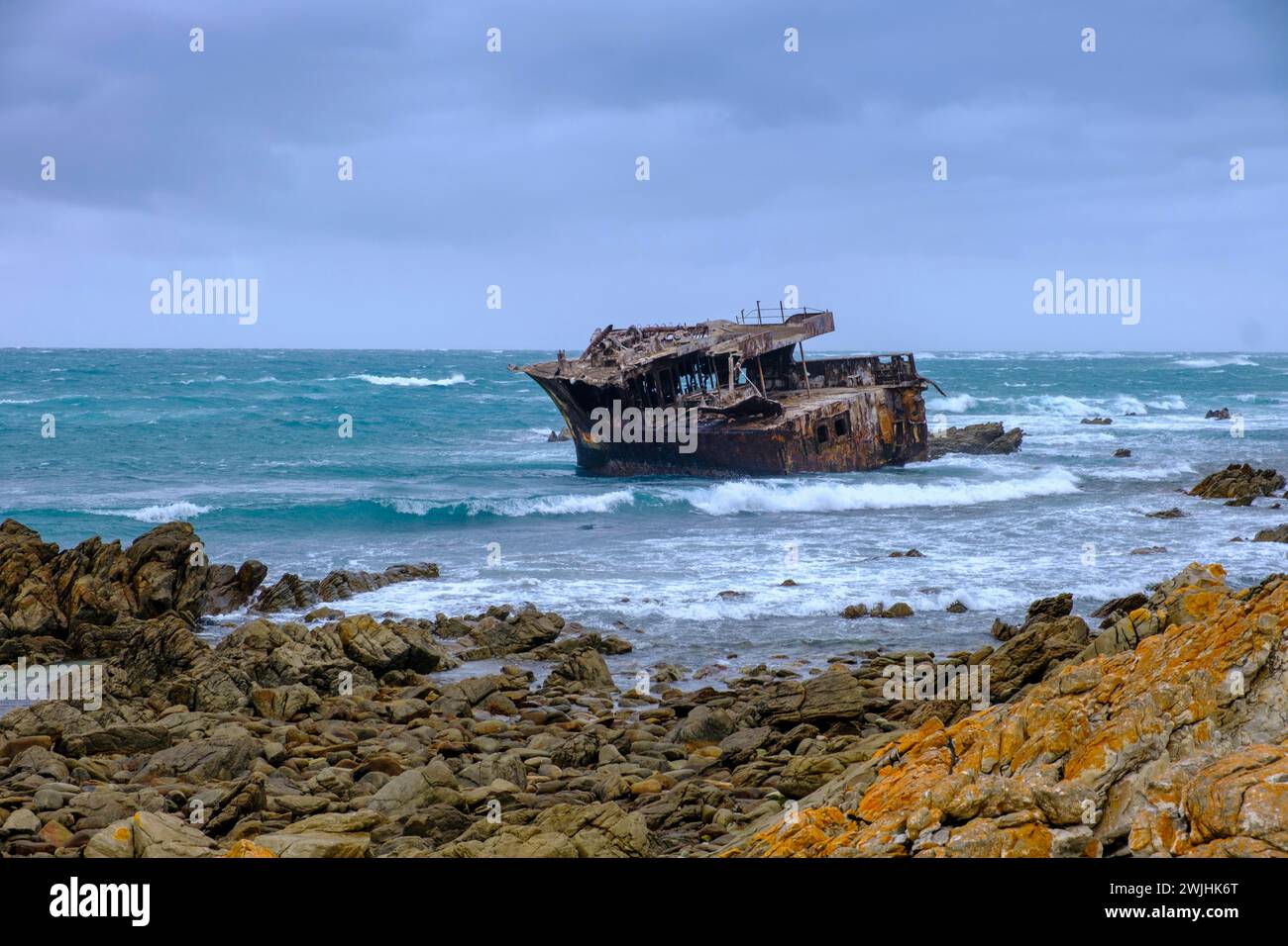 Bad weather at Cap Agulhas, shipwreck, southernmost point of Africa ...