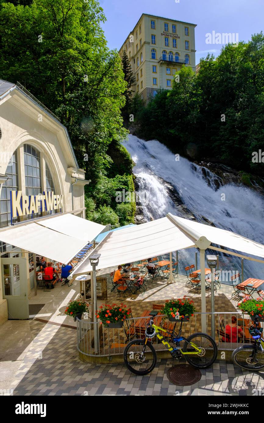 Cafe power plant, waterfall in Bad Gastein, Gastein Valley, Salzburger ...