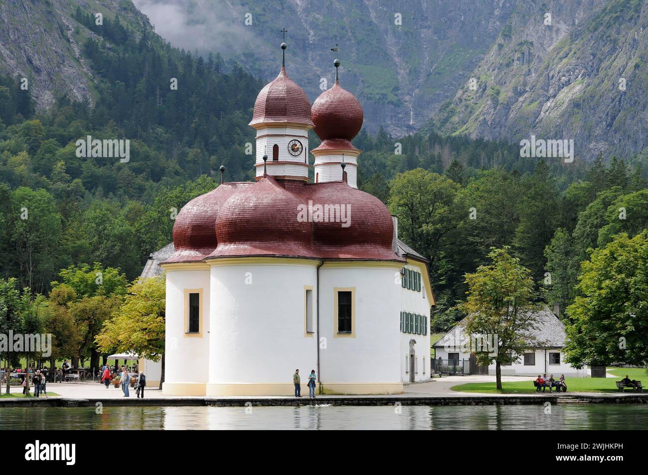 Sankt Bartholomae, St. Bartholomew's Church at lake Koenigssee ...