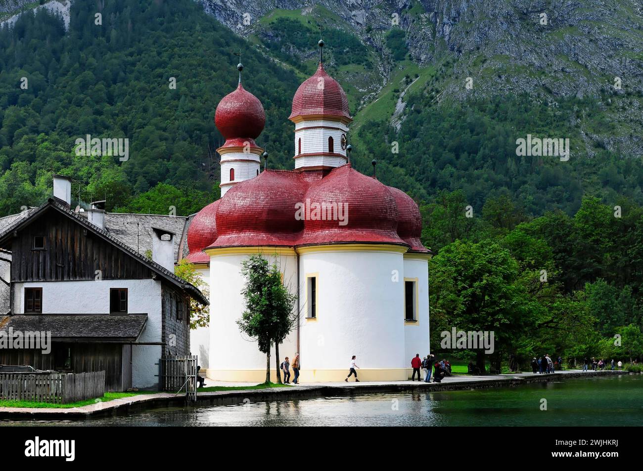 Sankt Bartholomae, St. Bartholomew's Church at lake Koenigssee ...