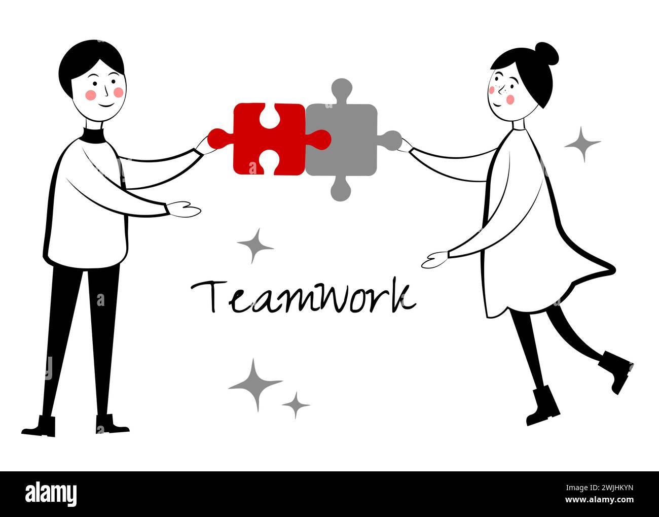 Teamwork. Puzzles. Puzzle. Man and woman on white background Stock ...