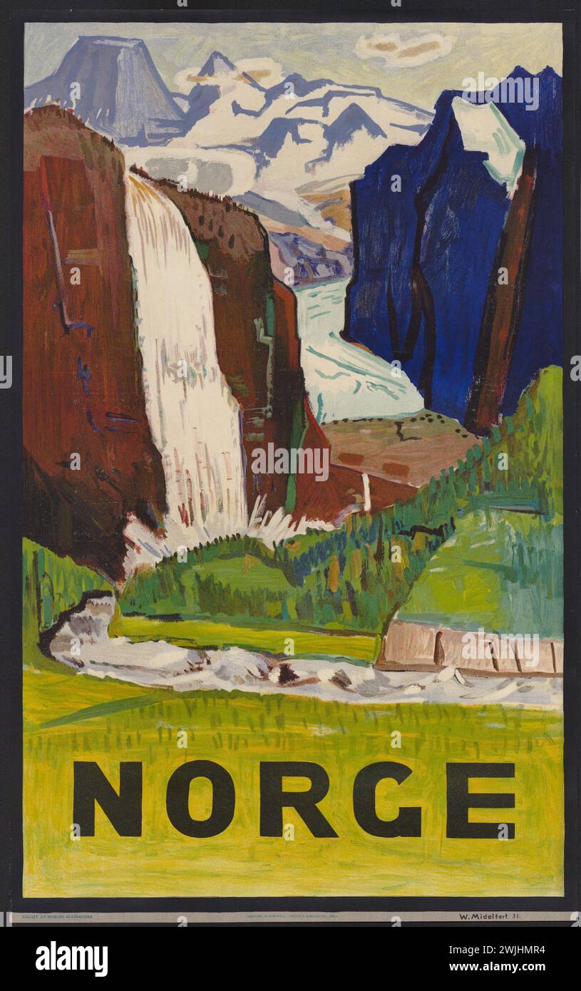 Vintage travel poster. Simple Norwegian Railways poster showing an ...
