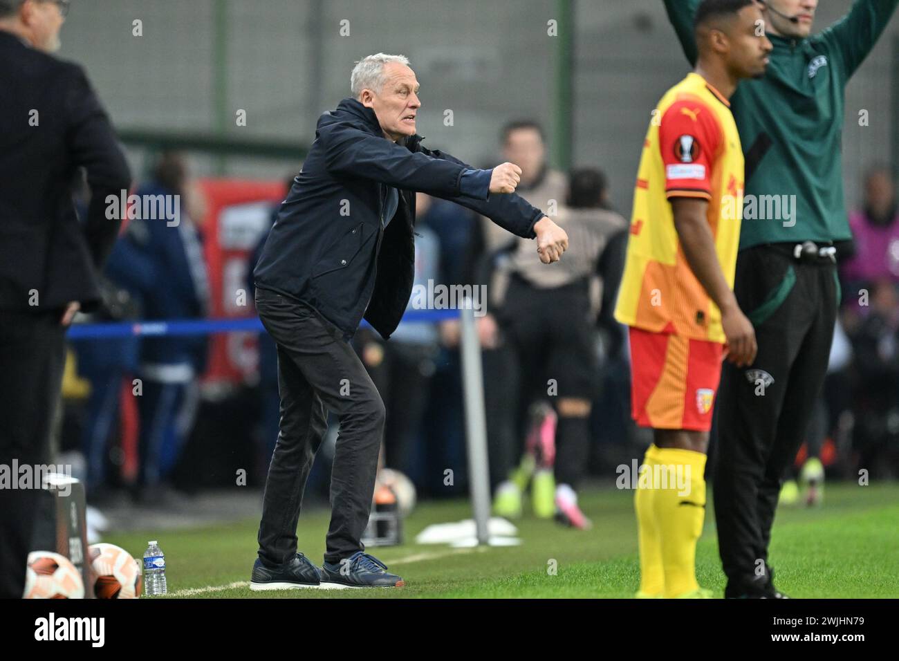 Lens, France. 15th Feb, 2024. Head Coach Christian Streich of Freiburg ...