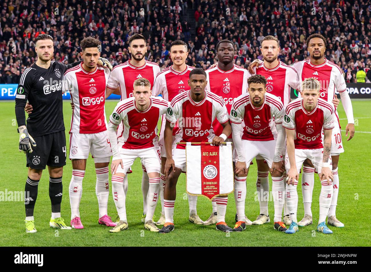 AMSTERDAM, NETHERLANDS - FEBRUARY 15: Team photo of AFC Ajax, (back row L-R) goalkeeper Diant ...