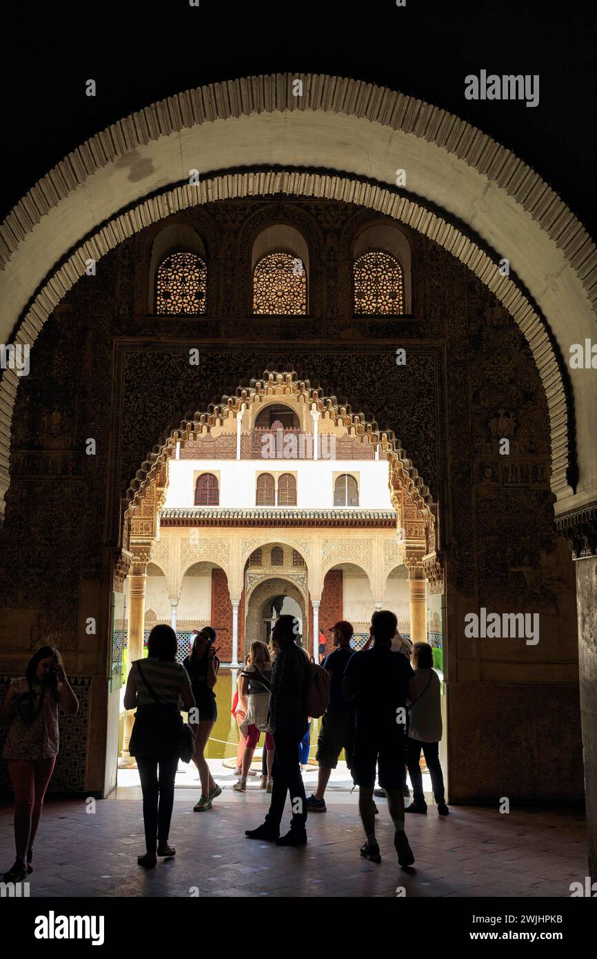View through a gate, arabesque Moorish architecture, silhouette of ...