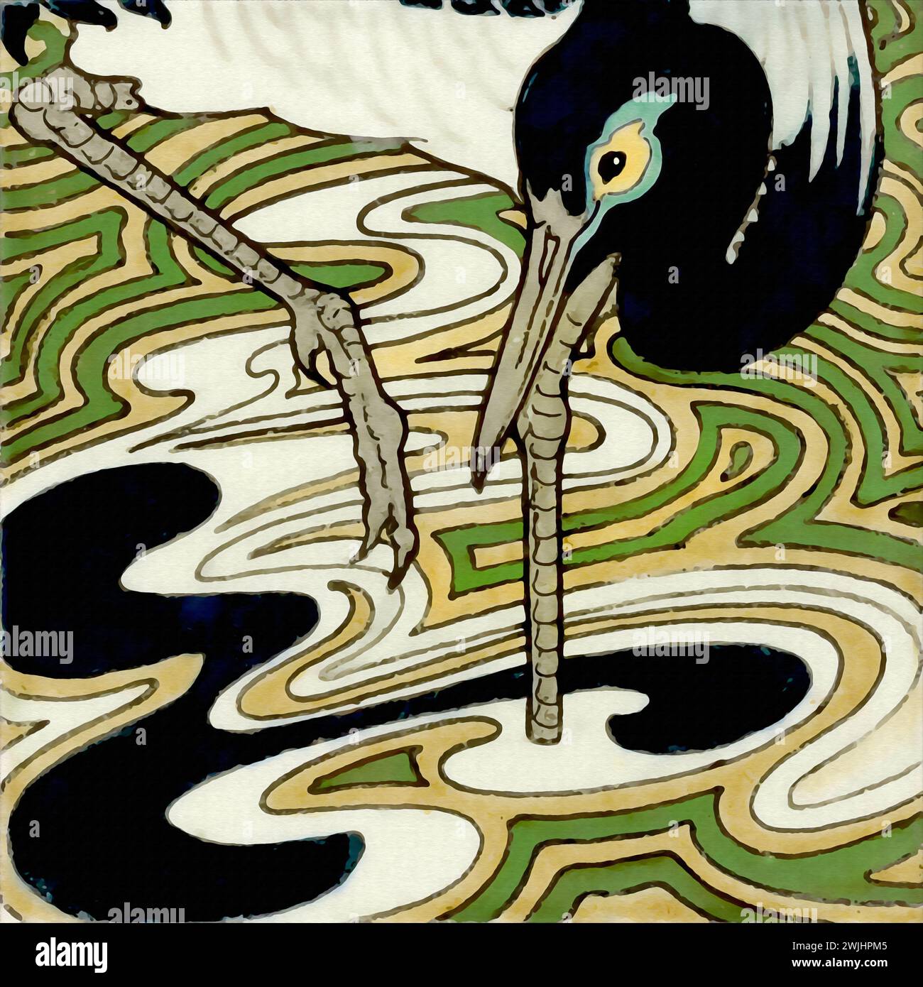 Digital oriental crane design on a textured background. Perfect for ...