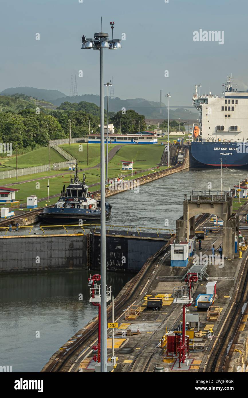 Panama Canal, Panama - July 24, 2023: Closeup, Miraflores lock entrance ...