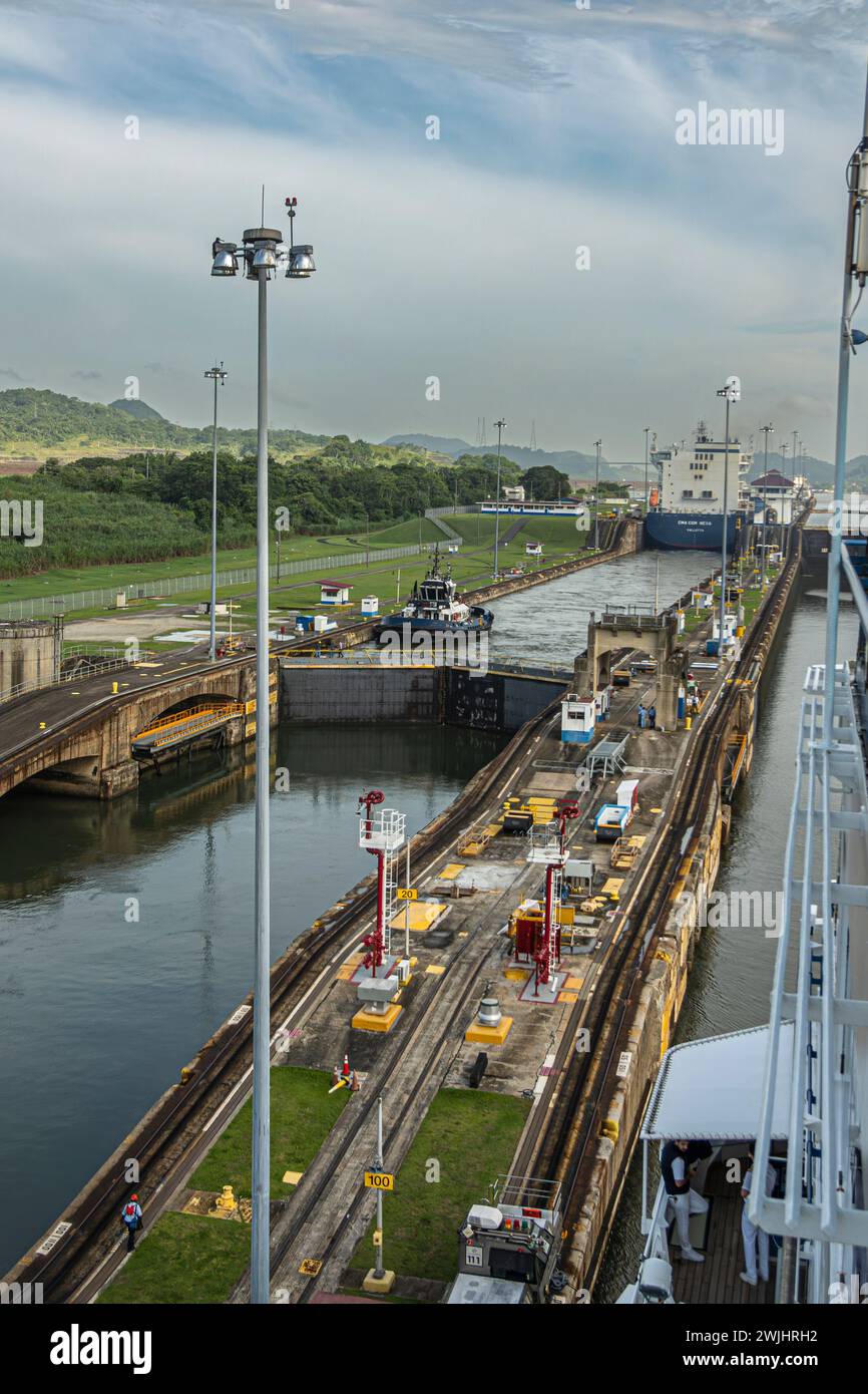 Panama Canal, Panama - July 24, 2023: Portrait, Miraflores lock ...