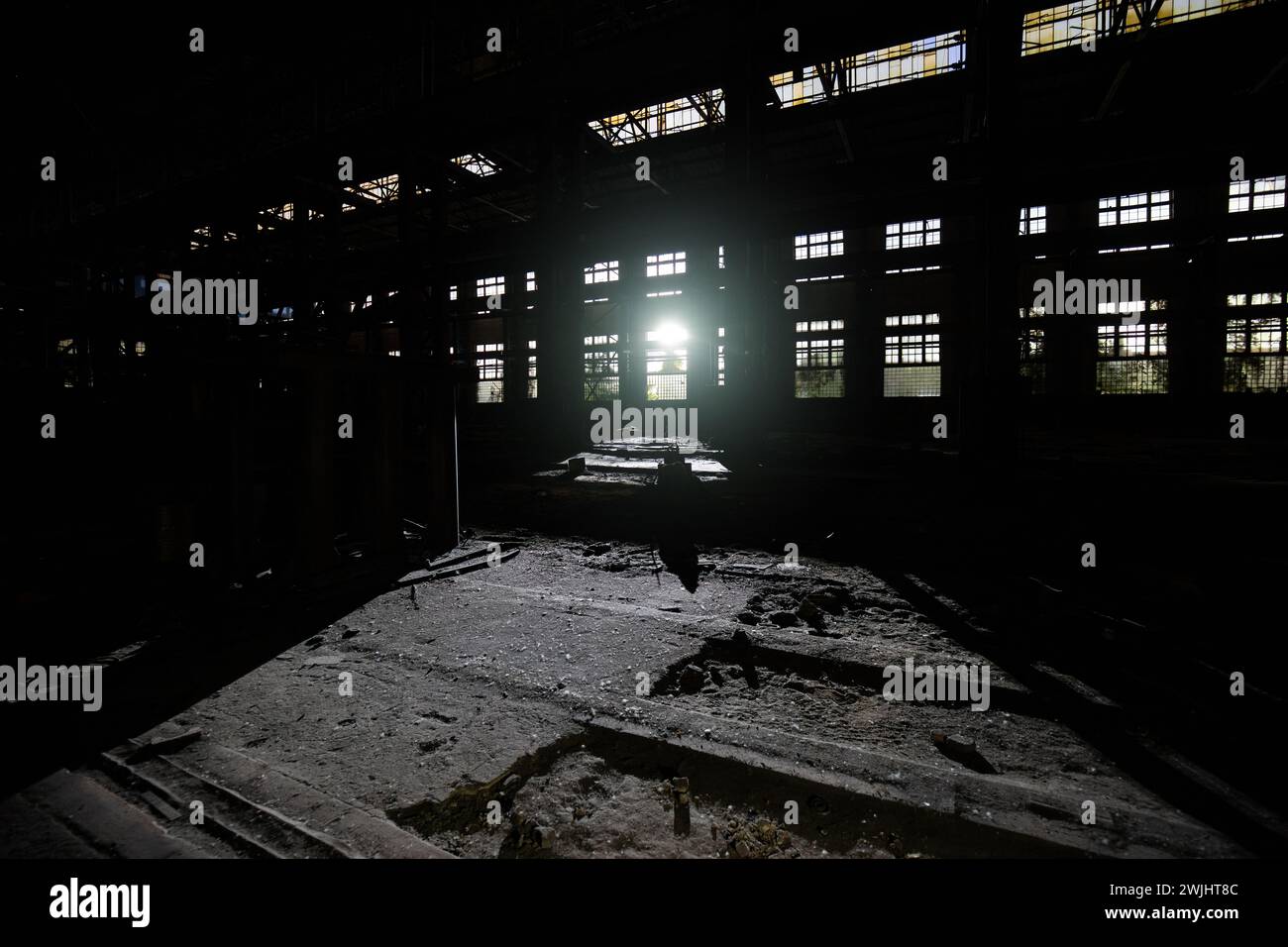 Dark and creepy abandoned industrial building at night Stock Photo - Alamy