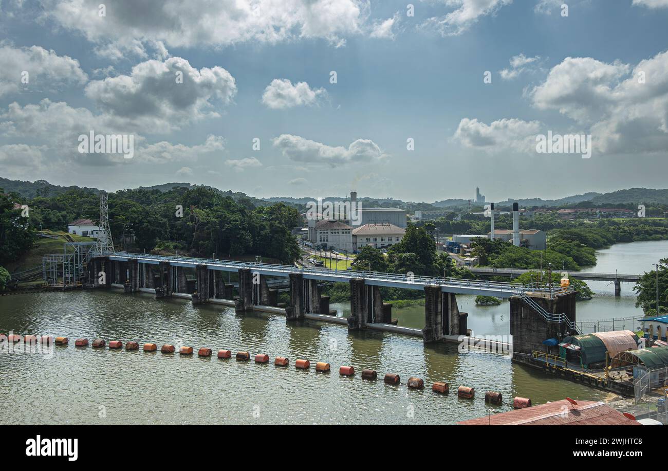 Panama Canal, Panama - July 24, 2023: Thermoelectric plant with tall ...